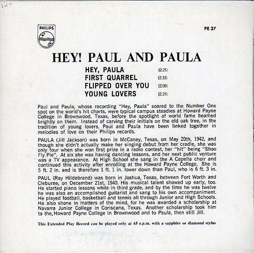 Cat. No. VV 1006: PAUL AND PAULA ~ HEY! PAUL & PAULA. PHILIPS PE27 ...