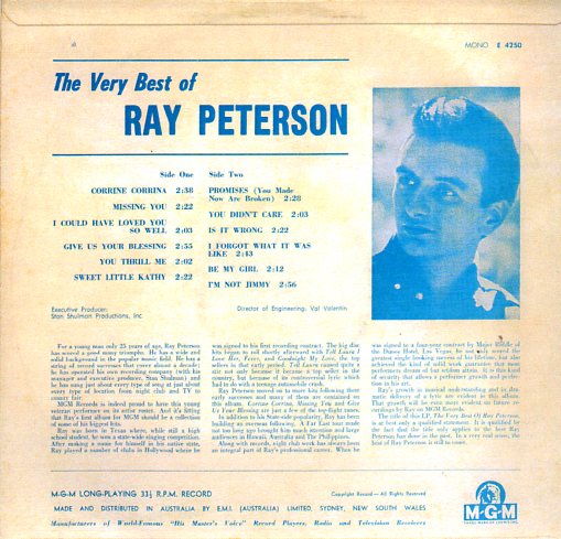 Cat. No. VV 1136: RAY PETERSON ~ THE VERY BEST OF RAY PETERSON. MGM E ...