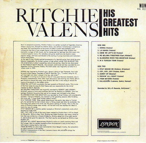 Cat. No. VV 1084: RITCHIE VALENS ~ HIS GREATEST HITS. LONDON / DECCA H ...