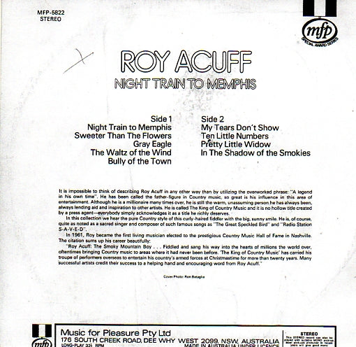 Cat. No. VV 1448: ROY ACUFF - NIGHT TRAIN TO MEMPHIS. MUSIC FOR PLEASU ...